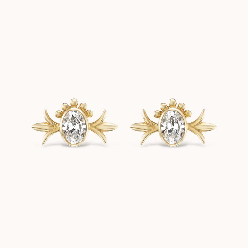 Squash Blossom Oval Studs White Diamond | Marlo Laz